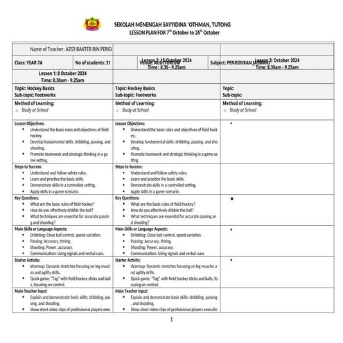 Lesson Plan for lower Secondary Year 7A Week 41 - 43.docx