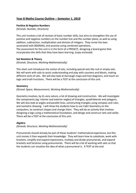 Year 9 Maths Course Outline | DOC | Physics | Science