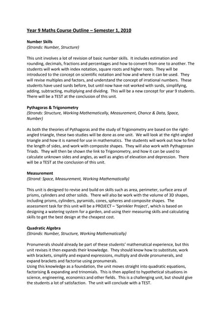 Year 8 Maths Course Outline | PDF