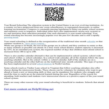 Year Round School Persuasive Essay | PDF
