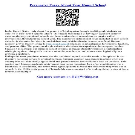 Year Round School Persuasive Essay | PDF