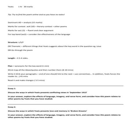 Yeats questions | PDF