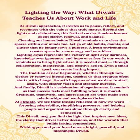 Lighting the Way: What Diwali Teaches Us About Work and Life | PDF