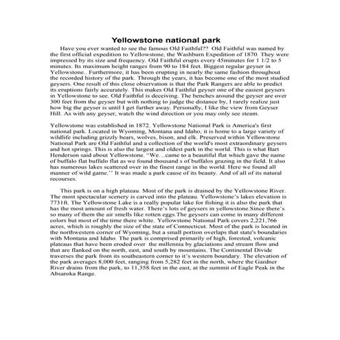 Yellowstone national park | DOC