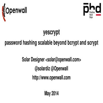 Yescrypt: хэширование паролей после bcrypt и scrypt | PPT