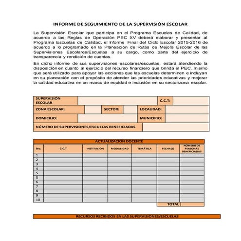 Informe de seguimiento de la supervisión escolar 15 16 | DOCX