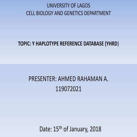 Y Chromosome Haplotype Reference Database (YHRD) ppt | PPTX