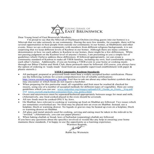 Yieb community kashrut standards letter | PDF