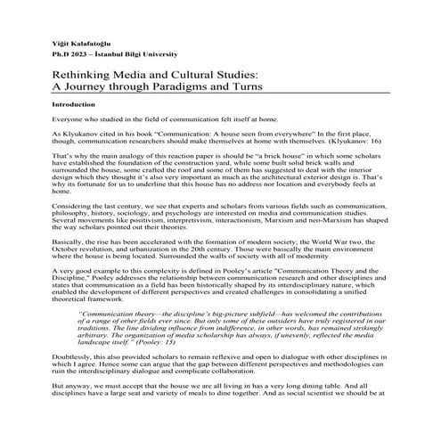 Rethinking Media and Cultural Studies: A Journey through Paradigms and ...