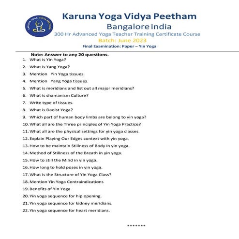 yin yoga question paper | PDF