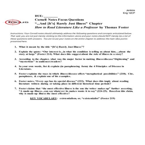 Copy of "and rarely just illness" cornell focus questions | PDF