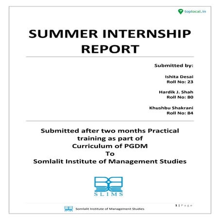 Summer Internship Report | PDF