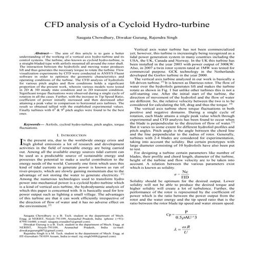 CFD analysis of a cycloid hydro-turbine | PDF | Physics | Science