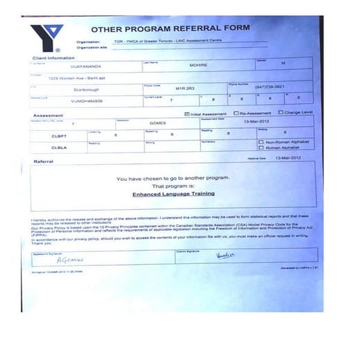 YMCA, Toronto CLB test | PDF