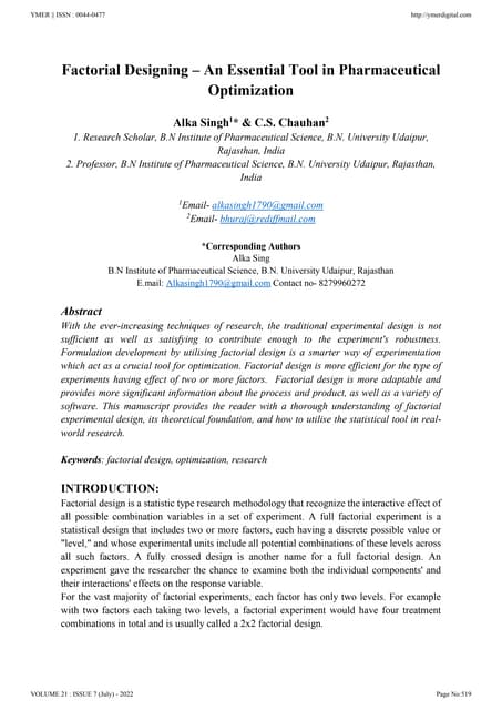 Factorial design \Optimization Techniques | PPTX