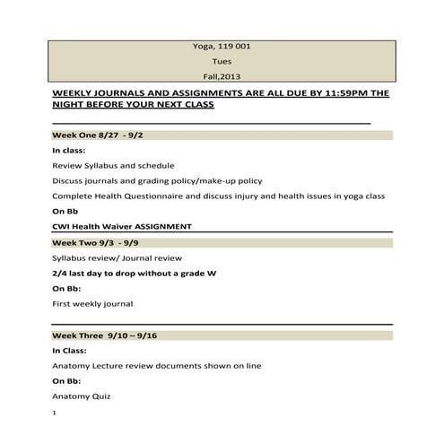 Yoga 119 001 tues 2013 schedule | DOCX