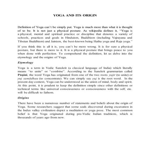 Yoga and its origin | DOCX | Buddhism | Religion & Spirituality