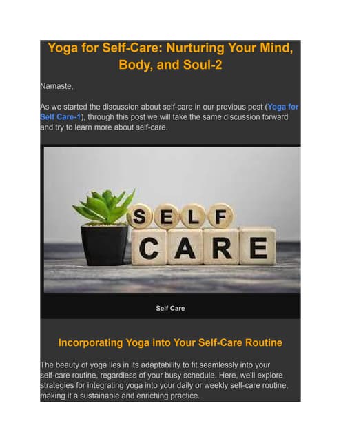 Yoga For Self Care Nurturing Your Mind Body And Soul 2 Pdf