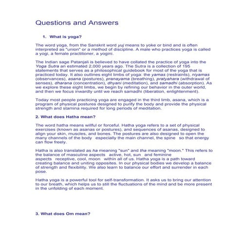 Yoga questions and answers 41pgs | PDF