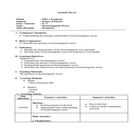 Yoga wahyu s 09330084 lesson plan | PDF