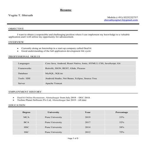 Software Android Developer Resume | PDF