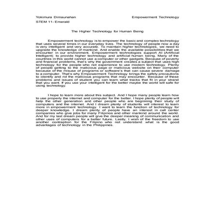 empowerment technology speech "The Higher Technology for Human Being ...