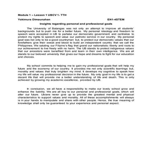 UB ESSAY 1 | DOCX | Undergraduate Education | College Education