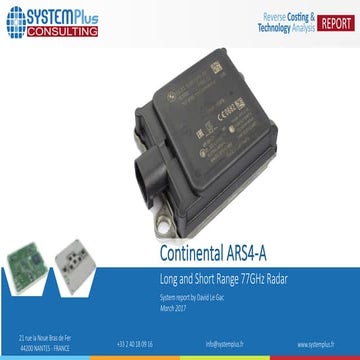 Continental ARS4-A 77GHz Radar 2017 teardown reverse costing report ...