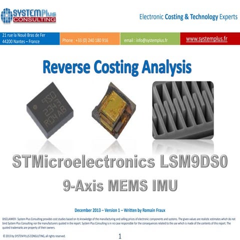 STMicroelectronics LSM9DS0 9-Axis MEMS IMU teardown reverse costing report published by Yole ...