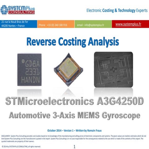 STMicroelectronics A3G4250D Automotive 3-Axis MEMS Gyroscope teardown ...