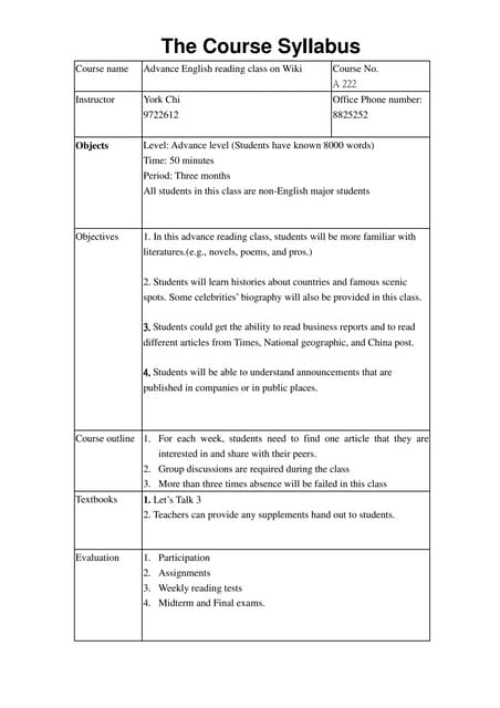 Sadia The Course Syllabus | PDF