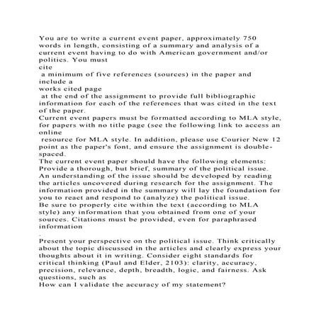 You are to write a current event paper, approximately 750 words in l.docx