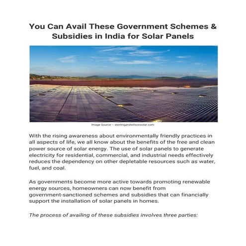 You can avail these government schemes & subsidies in india for solar ...