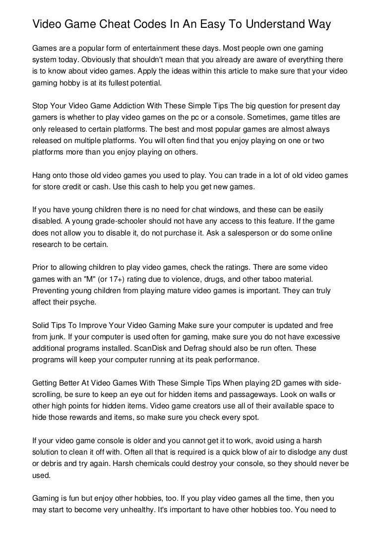 Video Game Cheat Codes In An Easy To Understand Way