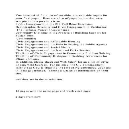 You have asked for a list of possible or acceptable topics for your .docx