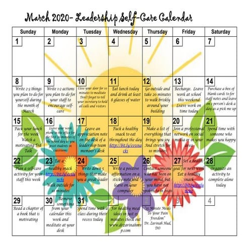 March Self-Care Calendar For Leaders | PPT