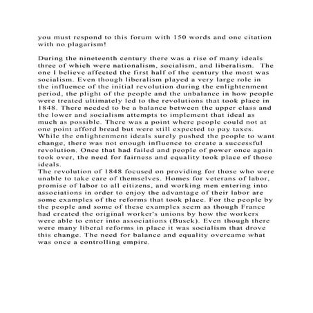 you must respond to this forum with 150 words and one citation with .docx