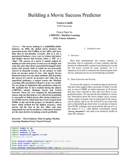 Predicting Movie Success on IMDb: A Data-Driven Approach | PPTX