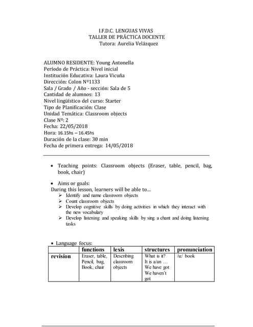 Classroom objects-lesson-plan | PDF
