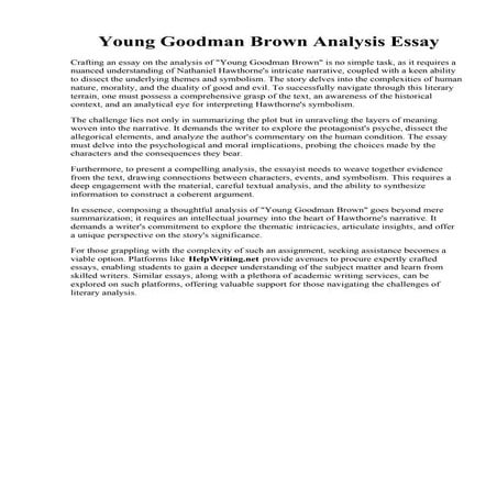 Young Goodman Brown Analysis Essay. Young goodman brown point of view ...
