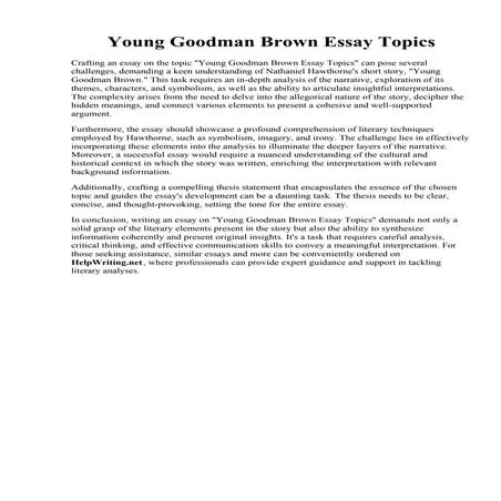 Young Goodman Brown Essay Topics | PDF