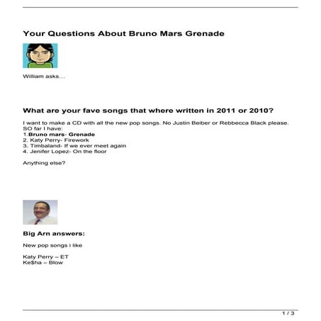 Your Questions About Bruno Mars Grenade | PDF