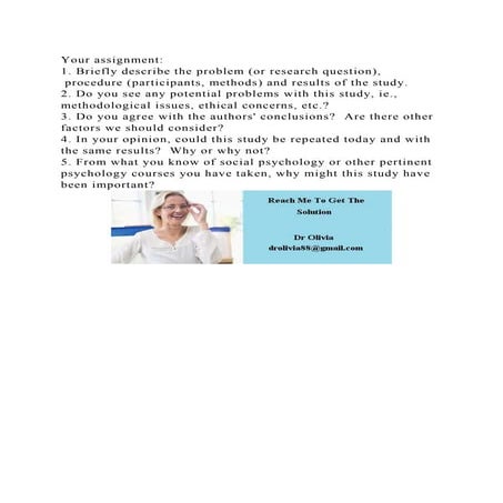 Your assignment1. Briefly describe the problem (or research quest.docx