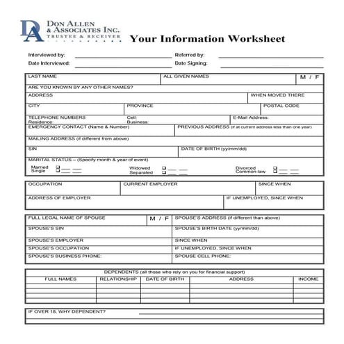 Your Debtor Information Worksheet | PDF