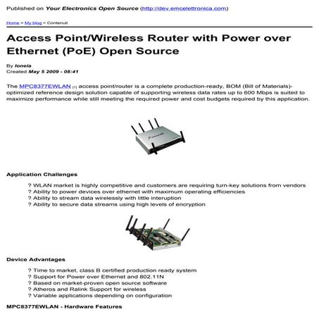 Access Point Wireless Router With Power Over Ethernet (Po E) Open ...