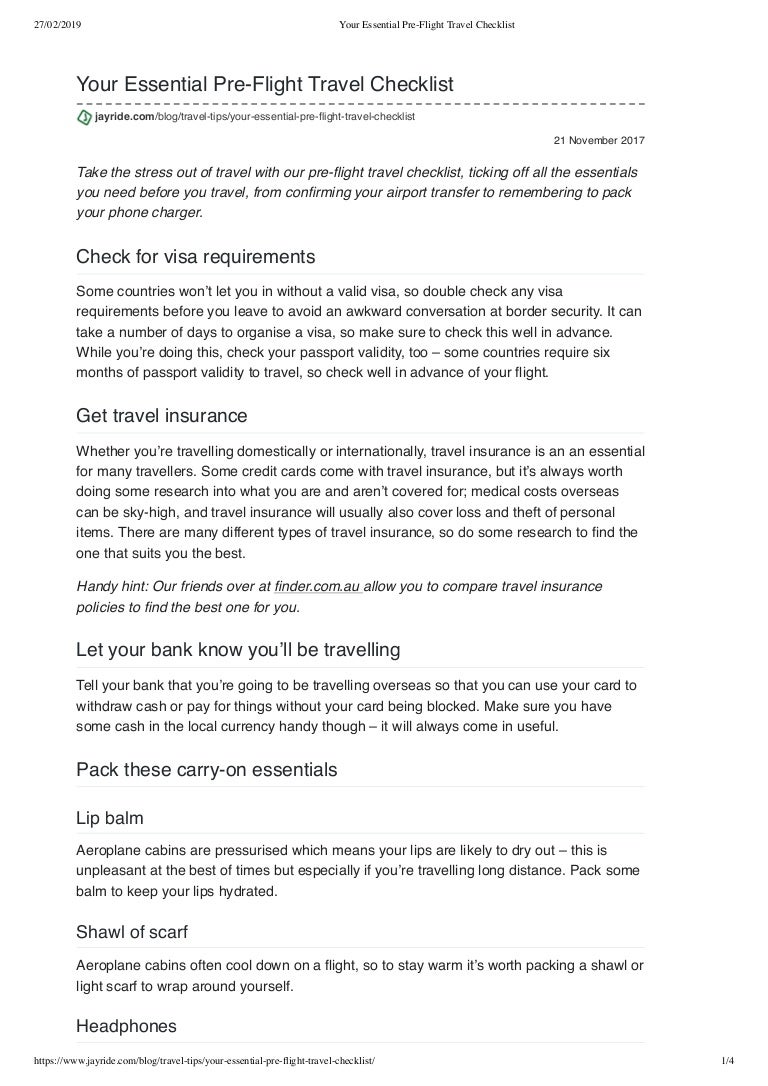 Your essential pre flight travel checklist