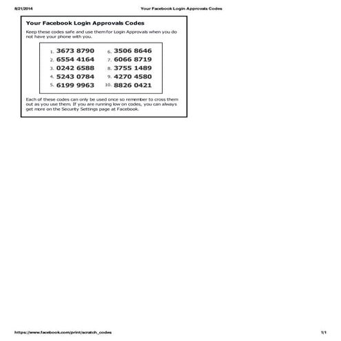 Your facebook login approvals codes | PDF