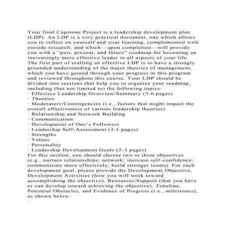 Your final Capstone Project is a leadership development plan (LDP).docx