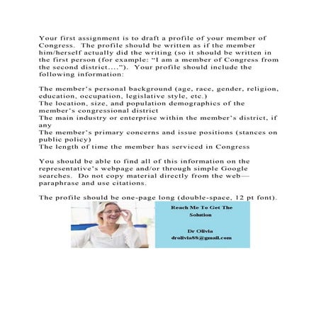 Your first assignment is to draft a profile of your member of Congre.docx