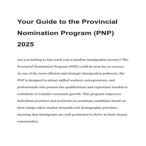Your Guide to the Provincial Nomination Program (PNP) 2025 ...